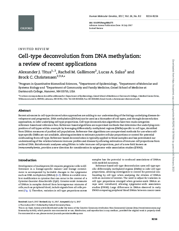 Pdf Cell Type Deconvolution From Dna Methylation A Review Of Recent