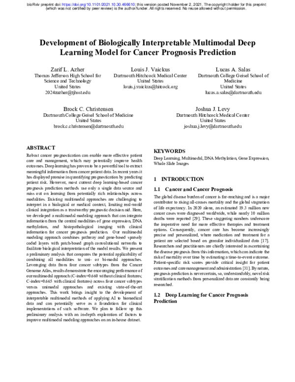 (PDF) Development of Biologically Interpretable Multimodal Deep Learning Model for Cancer ...