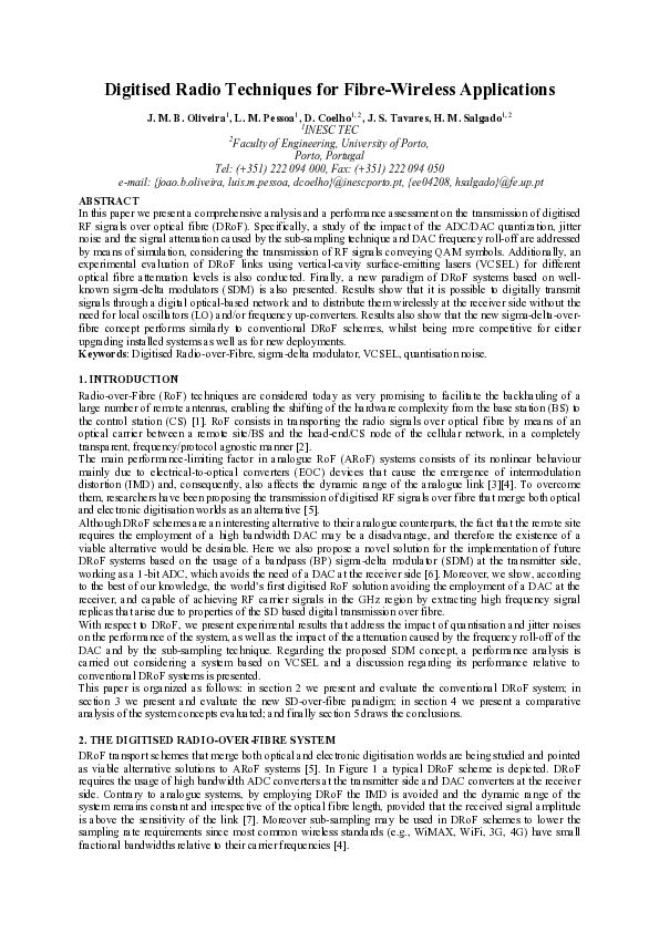 (PDF) Digitised radio techniques for fibre-wireless applications