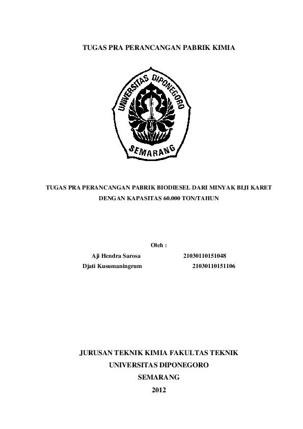 (PDF) Tugas Pra Perancangan Pabrik Biodiesel Dari Minyak Biji Karet ...