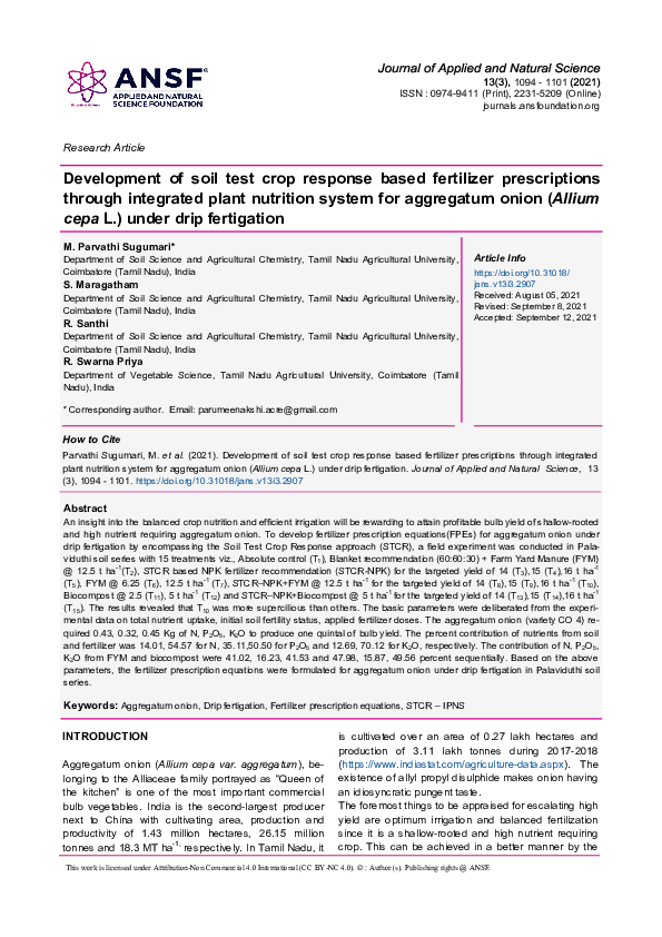 (PDF) Development of soil test crop response based fertilizer ...
