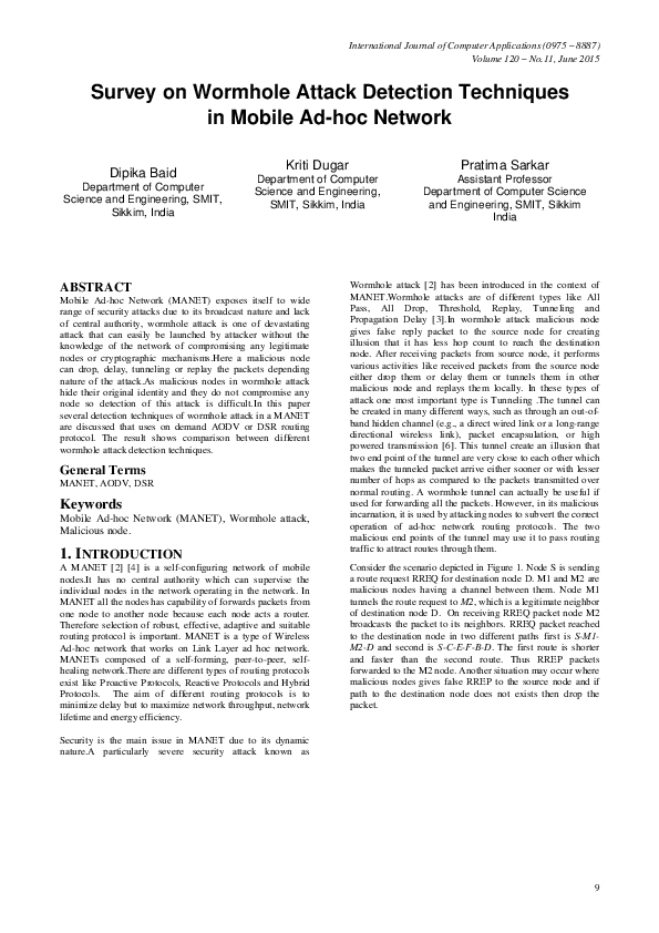 (PDF) Survey on Wormhole Attack Detection Techniques in Mobile Ad-hoc ...