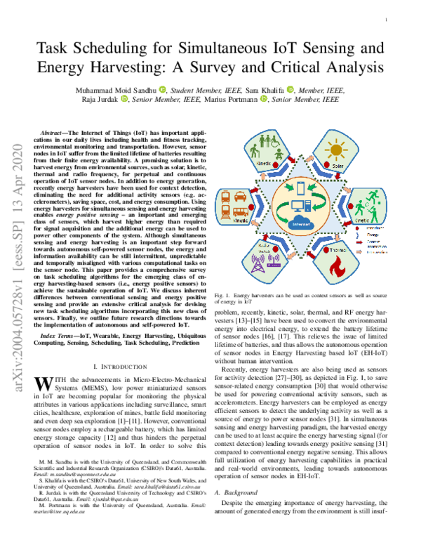 (PDF) Task Scheduling for Simultaneous IoT Sensing and Energy Harvesting: A Survey and Critical ...