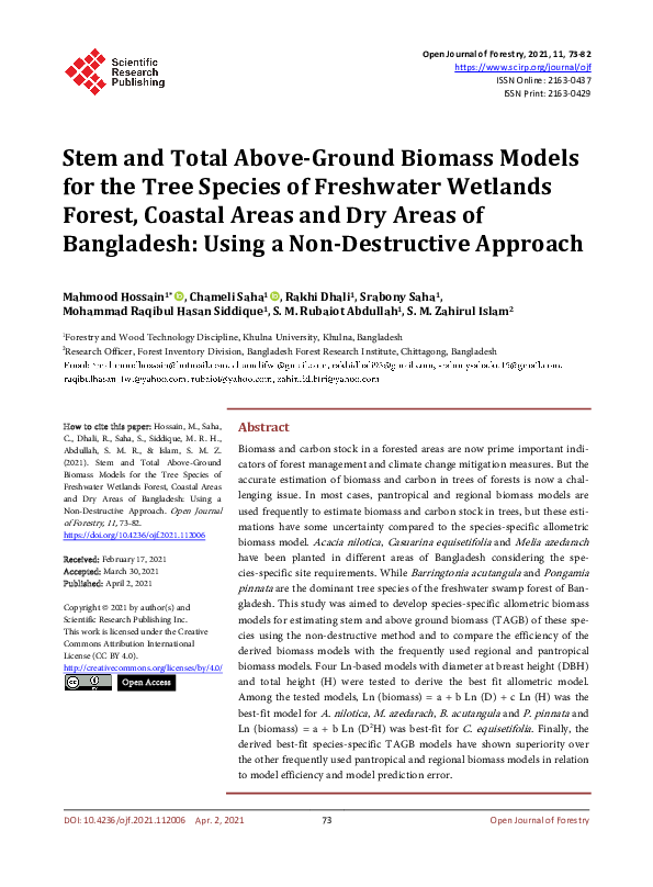 (PDF) Stem and Total Above-Ground Biomass Models for the Tree Species ...