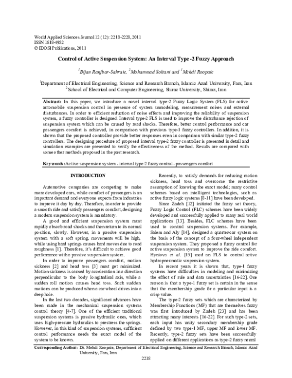 (PDF) Control of Active Suspension System: An Interval Type-2 Fuzzy Approach