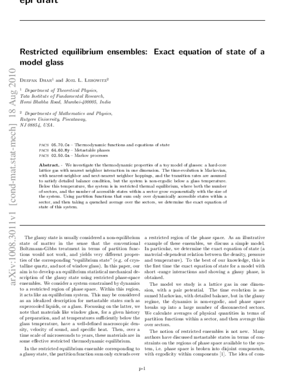 (PDF) Restricted equilibrium ensembles: Exact equation of state of a ...