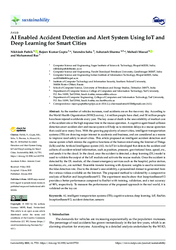 Pdf Ai Enabled Accident Detection And Alert System Using Iot And Deep Learning For Smart Cities