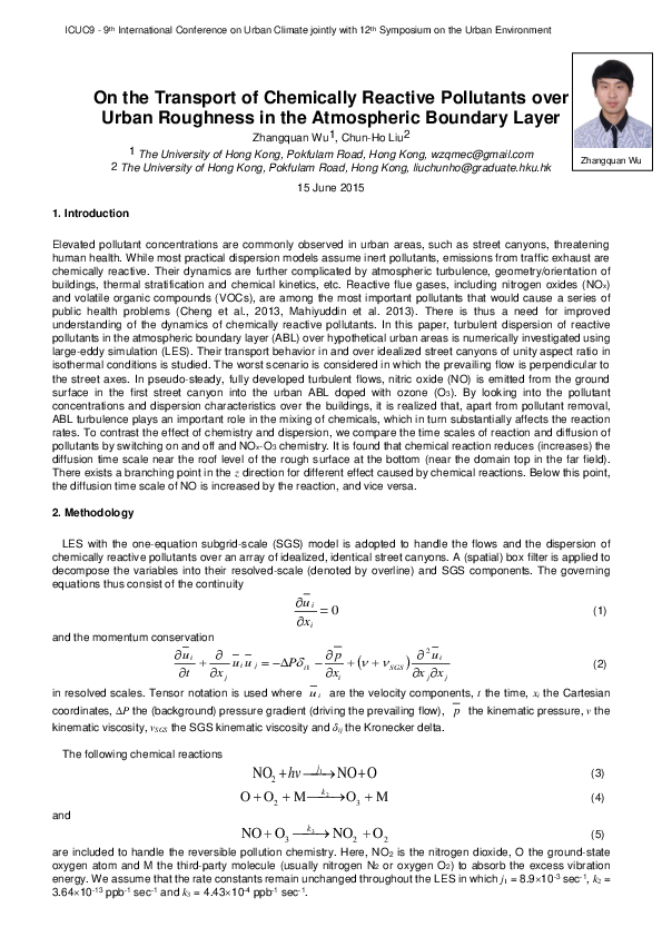 (PDF) On the Transport of Chemically Reactive Pollutants over Urban ...