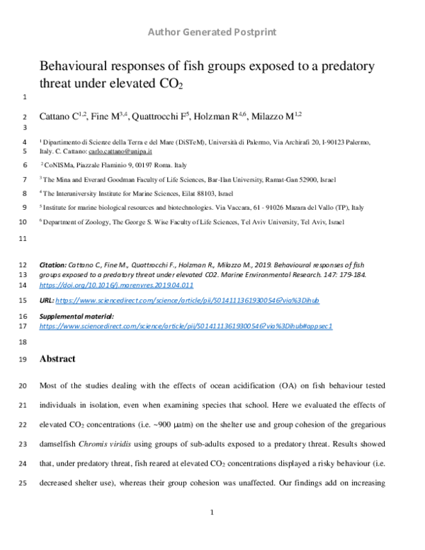 (PDF) Behavioural responses of fish groups exposed to a predatory threat under elevated CO2