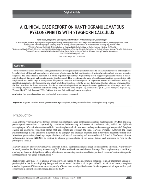 (PDF) A Clinical Case Report on Xanthogranulomatous Pyelonephritis with ...