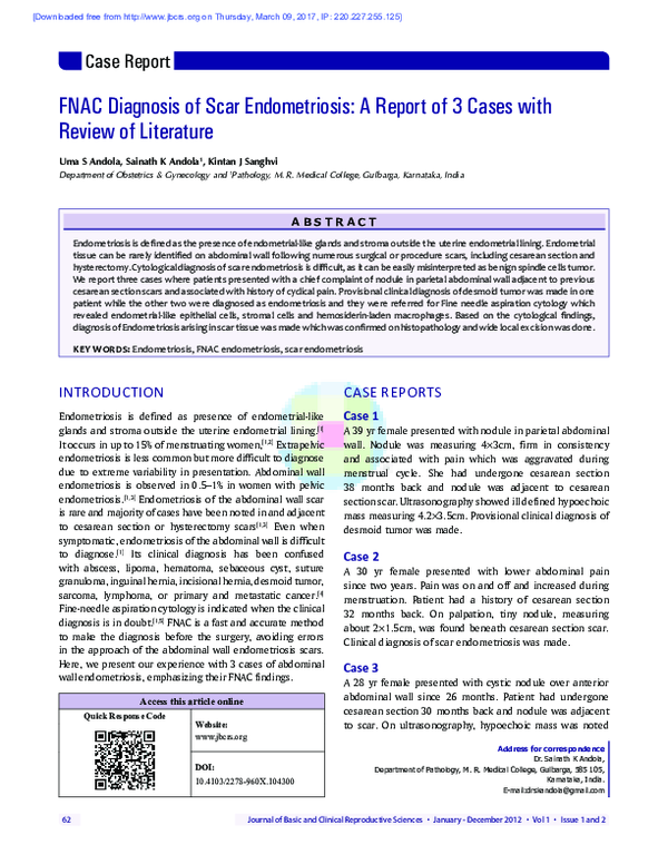 (PDF) FNAC diagnosis of Scar endometriosis: A Report of 3 cases with ...