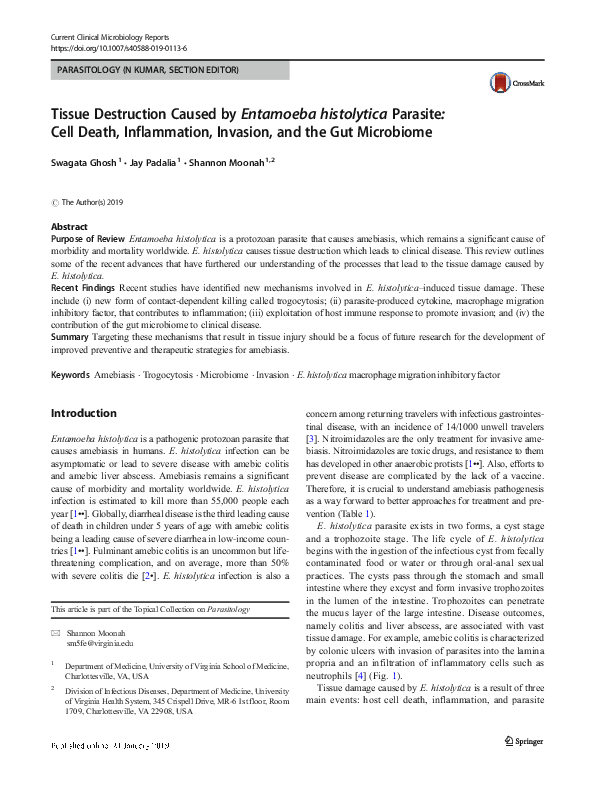 Tissue Destruction Caused by Entamoeba histolytica Parasite: Cell Death ...