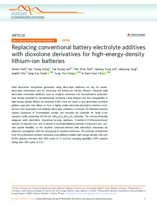 (PDF) Replacing conventional battery electrolyte additives with ...