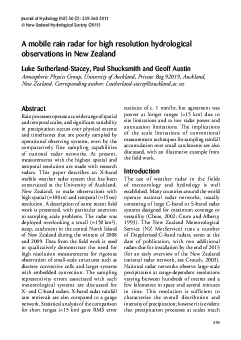 (PDF) A mobile rain radar for high resolution hydrological observations ...