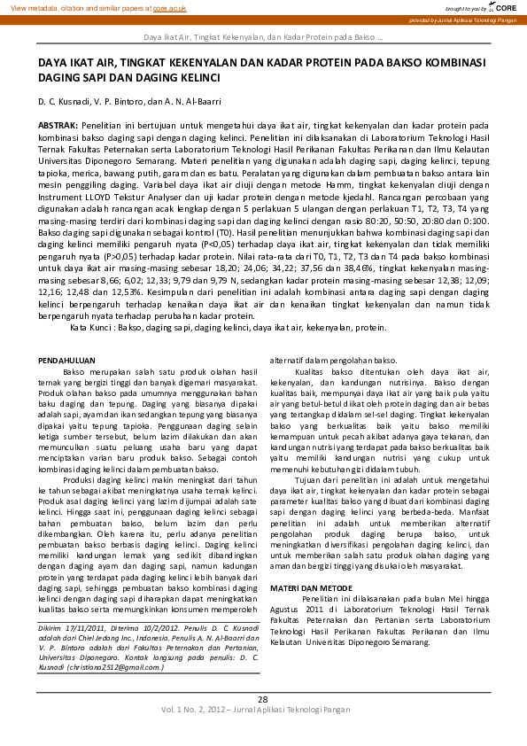 (PDF) Daya Ikat Air, Tingkat Kekenyalan Dan Kadar Protein Pada Bakso ...