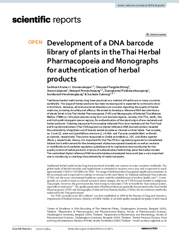 (PDF) Development of a DNA barcode library of plants in the Thai Herbal ...