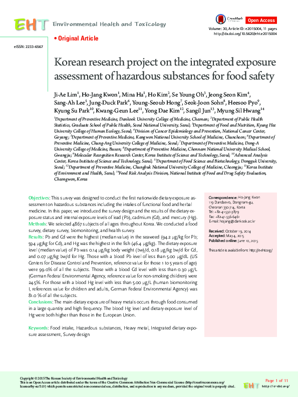 (PDF) Korean research project on the integrated exposure assessment of ...