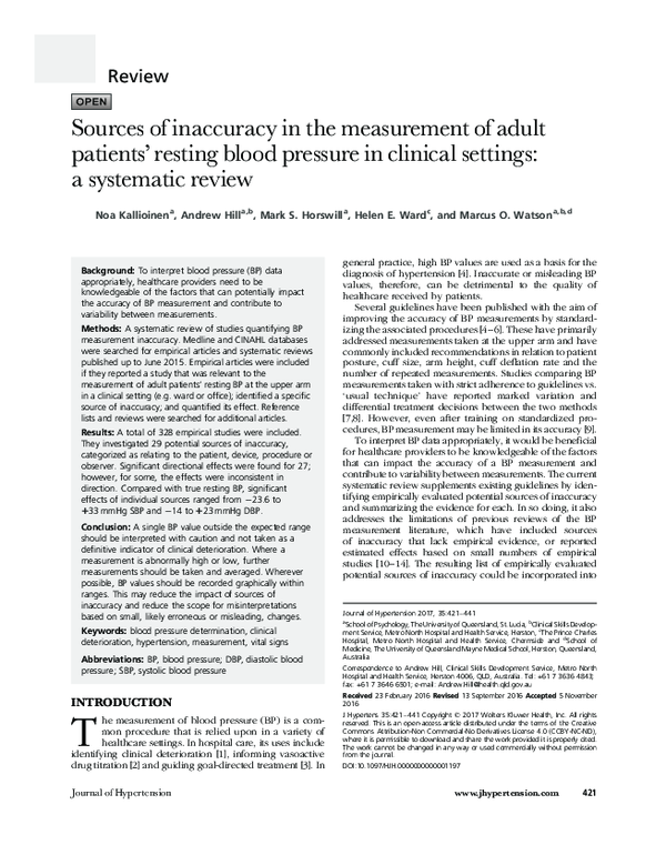(PDF) Sources of inaccuracy in the measurement of adult patients ...