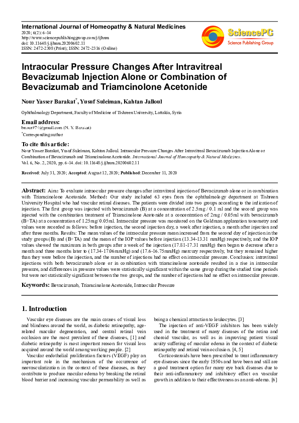 (PDF) Intraocular Pressure Changes After Intravitreal Bevacizumab ...