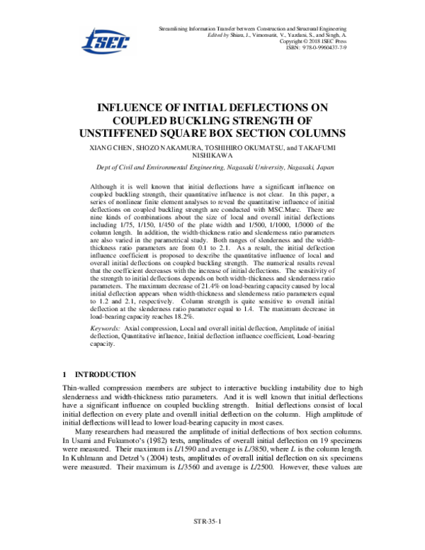 (PDF) Influence of Initial Deflections on Coupled Buckling Strength of ...