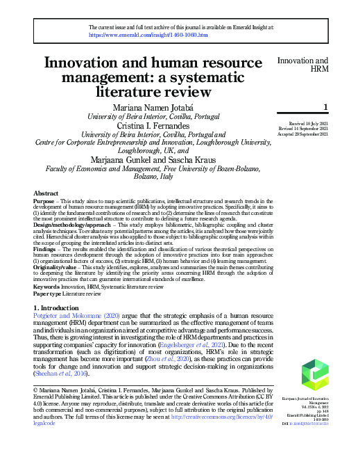 (PDF) Innovation and human resource management: a systematic literature ...