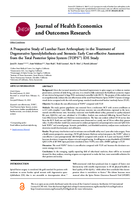 (PDF) Cost-Effectiveness of TOPS™ vs. TLIF in Spine Surgery