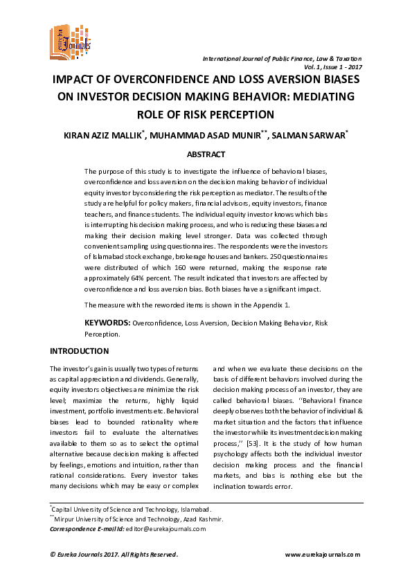 (PDF) Impact of Overconfidence and Loss Aversion Biases on Investor ...