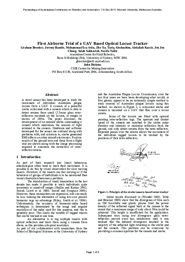(PDF) First Airborne Trial of a UAV Based Optical Locust Tracker