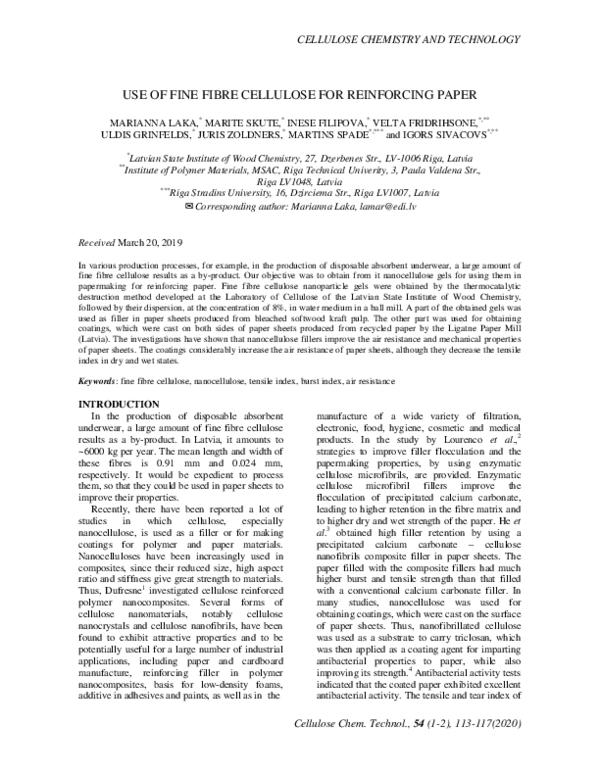 (PDF) Use of Fine Fibre Cellulose for Reinforcing Paper