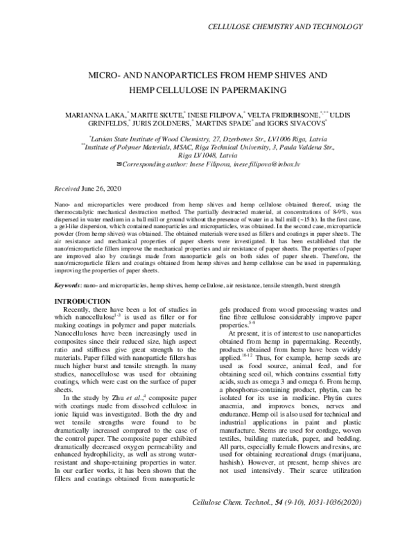 (PDF) Micro- and Nanoparticles from Hemp Shives and Hemp Cellulose in ...