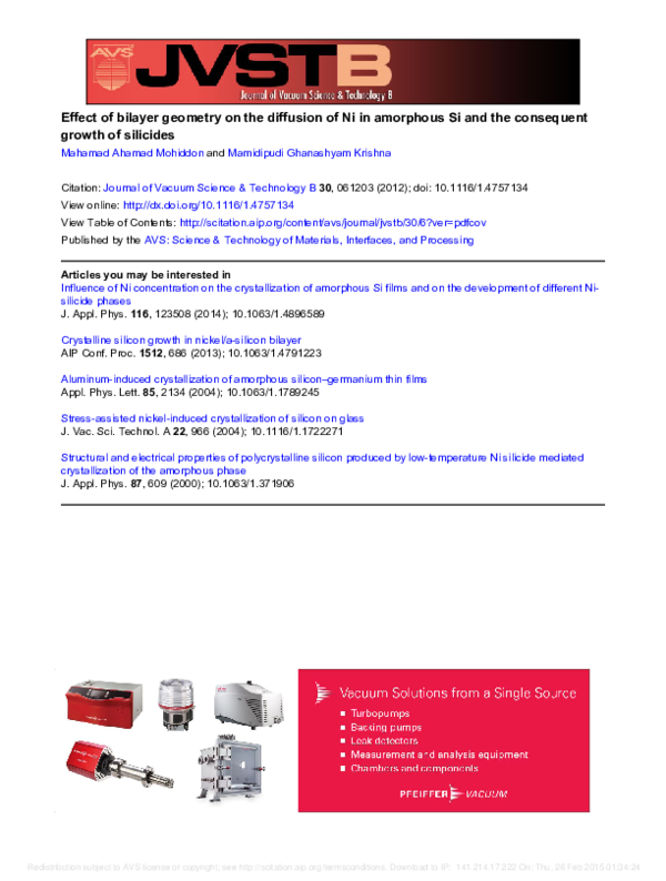 (PDF) Effect of bilayer geometry on the diffusion of Ni in amorphous Si ...