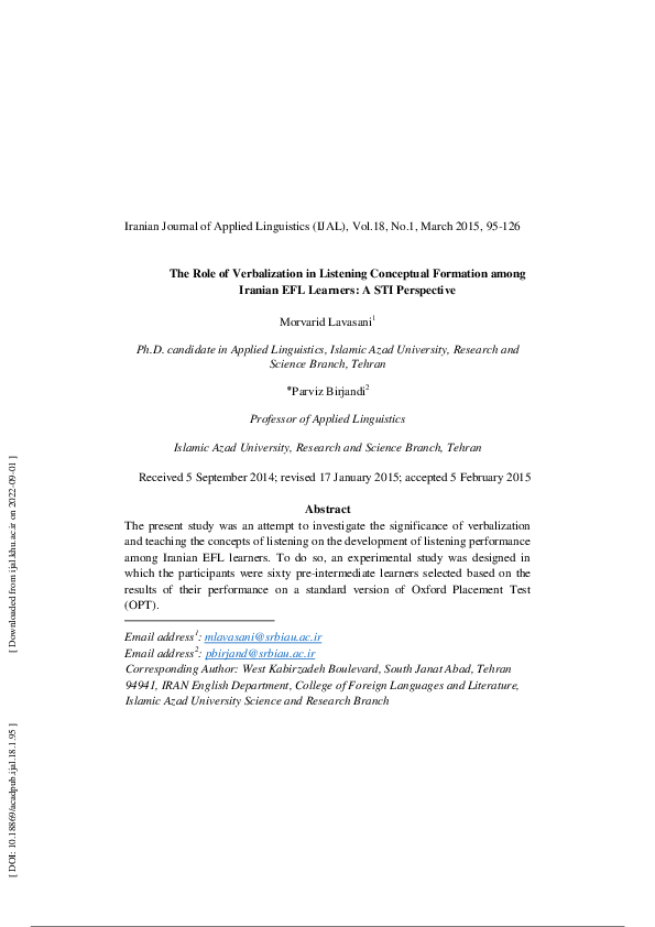 (PDF) The Role of Verbalization in Listening Conceptual Formation among ...