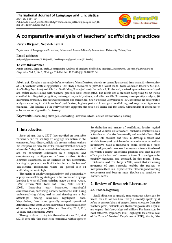 (PDF) A comparative Analysis of Teachers’ Scaffolding Practices