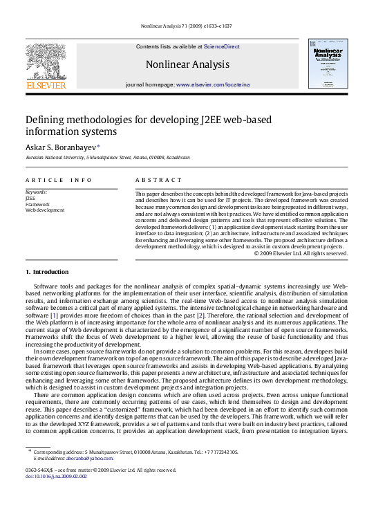 (PDF) Defining methodologies for developing J2EE web-based information systems