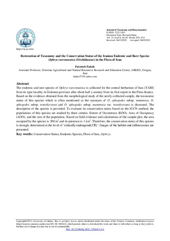 (PDF) Restoration of Taxonomy and the Conservation Status of the ...