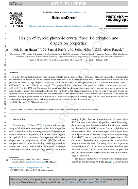 (PDF) High-Birefringence Hybrid Photonic Crystal Fiber