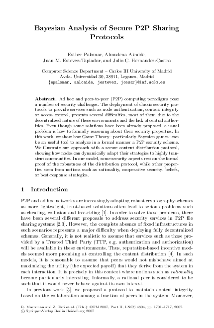 (PDF) Bayesian Analysis of Secure P2P Sharing Protocols