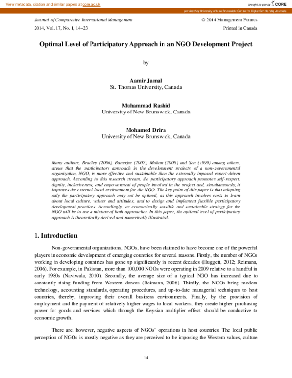 (PDF) Optimal Level of Participatory Approach in an NGO Development Project