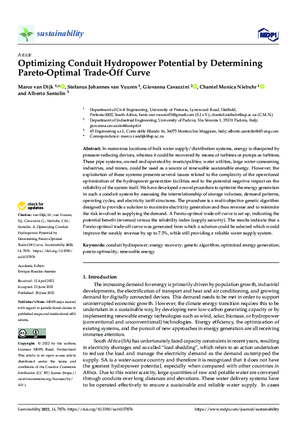 (PDF) Optimizing Conduit Hydropower Potential by Determining Pareto ...