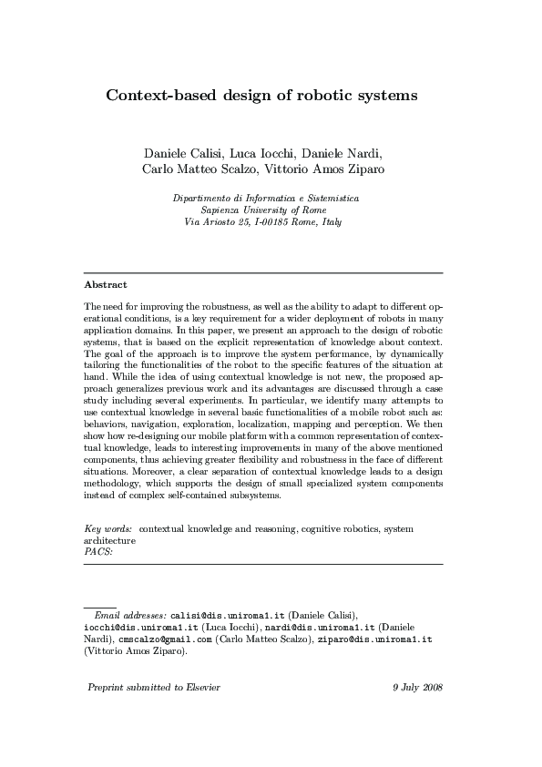 (PDF) Context-based design of robotic systems | Daniele Calisi - Academia.edu