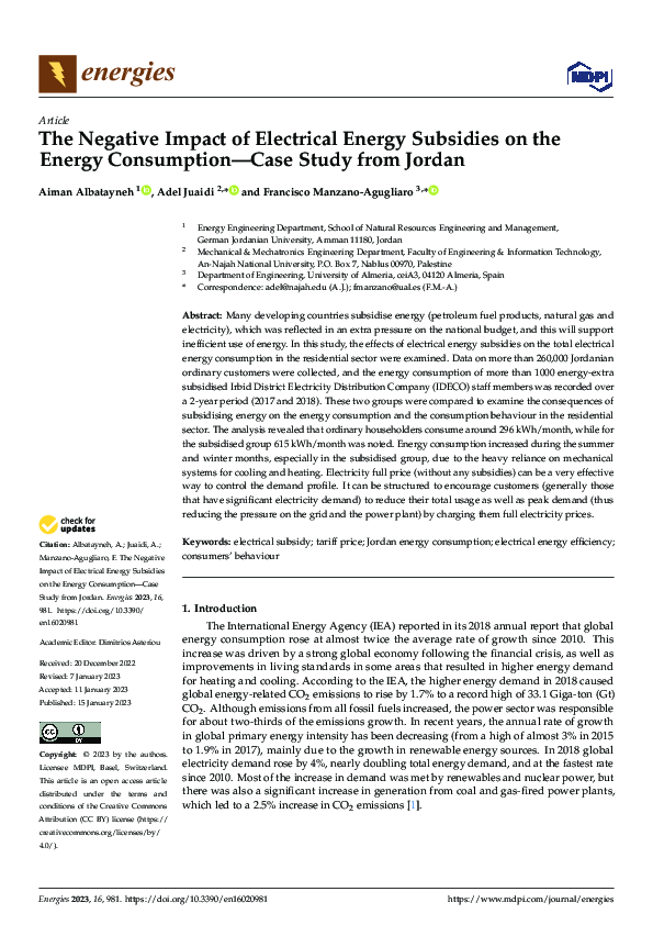 (PDF) The Negative Impact of Electrical Energy Subsidies on the Energy ...
