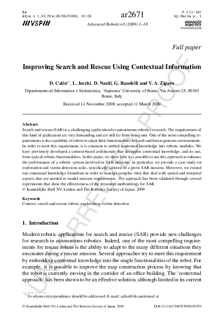 (PDF) Improving Search and Rescue Using Contextual Information