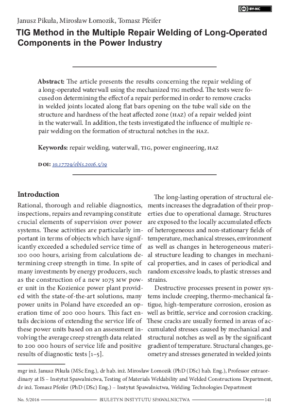 (PDF) TIG Method in the Multiple Repair Welding of Long-Operated ...