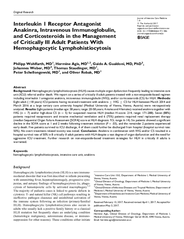 (PDF) Interleukin 1 Receptor Antagonist Anakinra, Intravenous Immunoglobulin, and ...