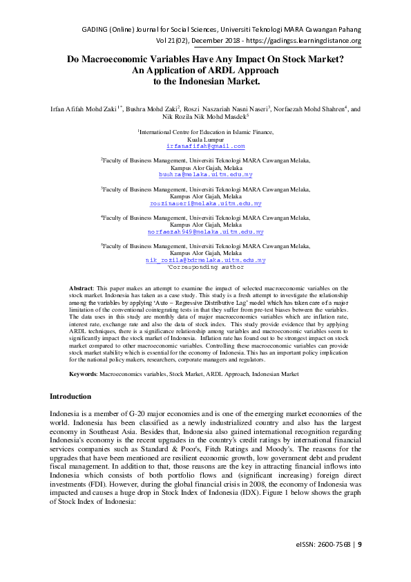 Pdf Do Macroeconomic Variables Have Any Impact On Stock Market An Application Of Ardl