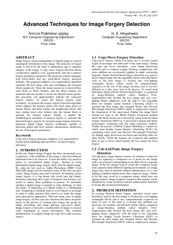 (PDF) Advanced Techniques for Image Forgery Detection