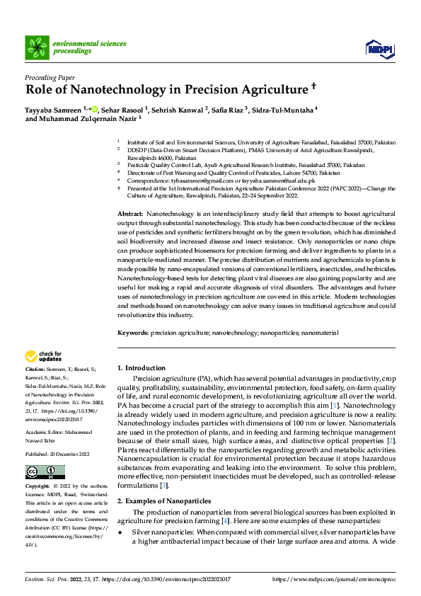 (PDF) Role of Nanotechnology in Precision Agriculture
