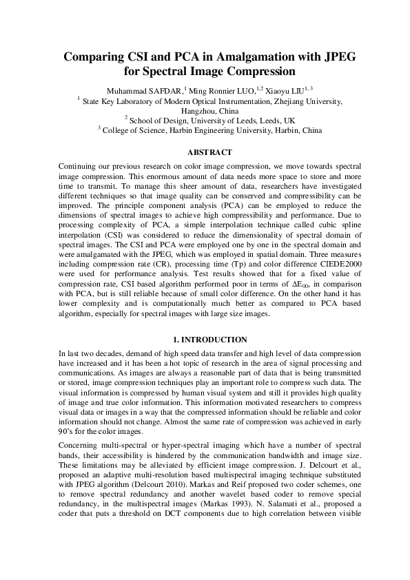 (PDF) Comparing CSI and PCA in Amalgamation with JPEG for Spectral ...