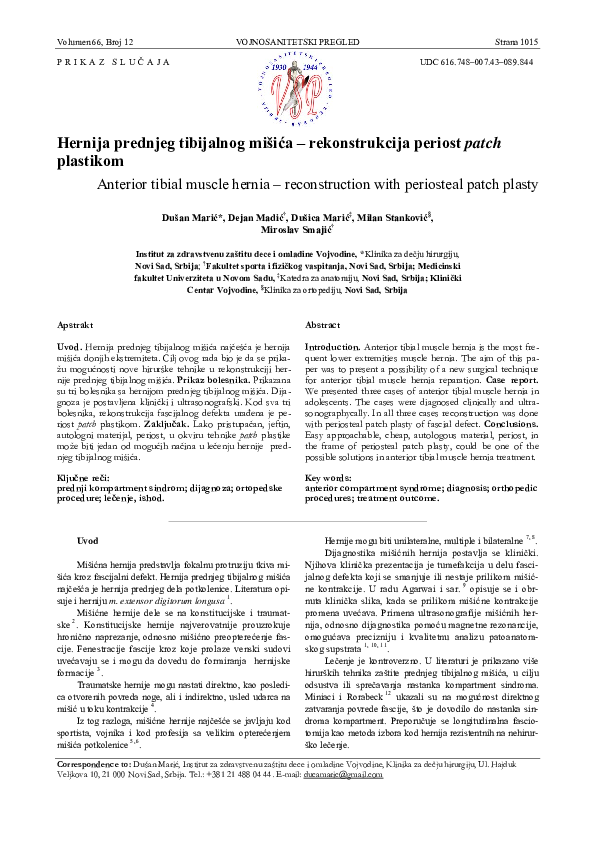 (PDF) Anterior tibial muscle hernia: Reconstruction with periosteal ...