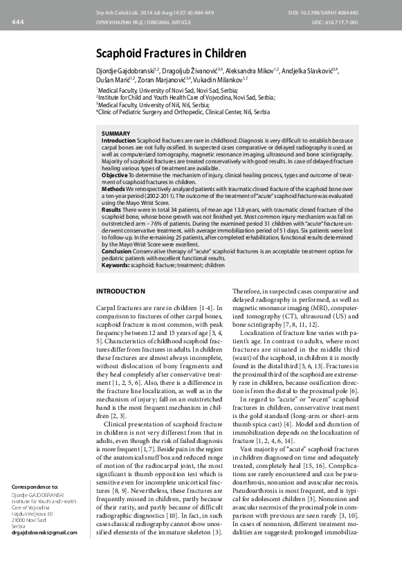 (PDF) Scaphoid fractures in children | Dusan Maric - Academia.edu